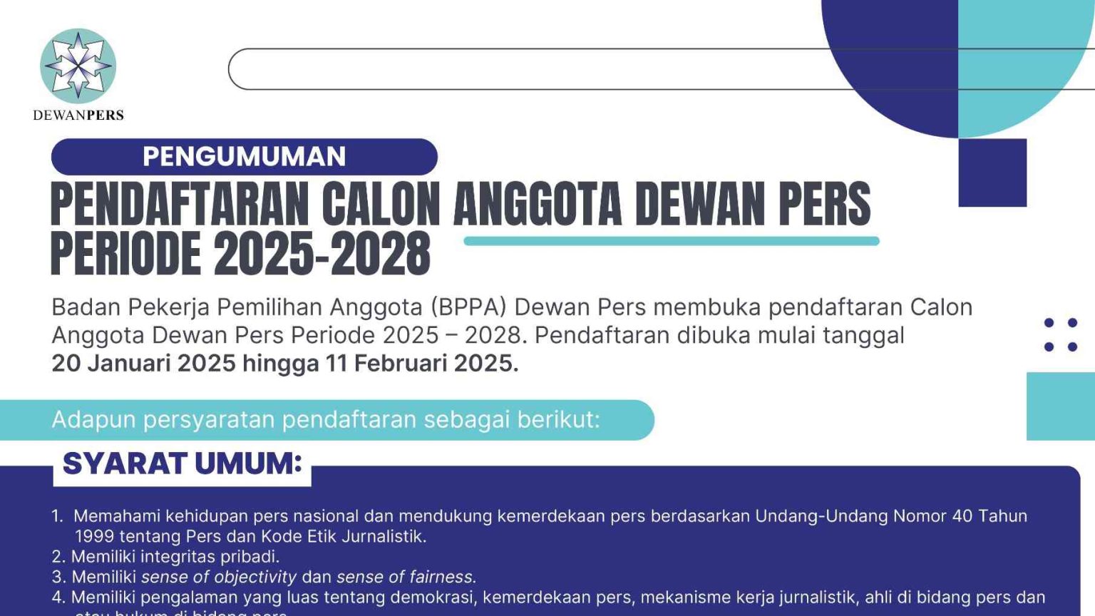 Pendaftaran Anggota Dewan Pers Periode 2025-2028 Dibuka, Ini Syaratnya